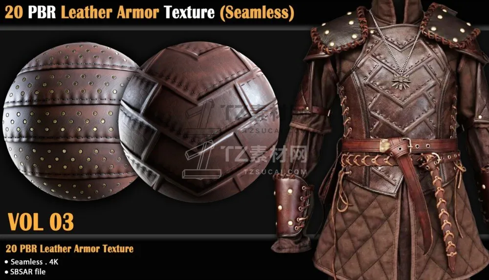 20组Substance皮革盔甲4K PBR无缝贴图材质预设-TZ素材网(tzsucai.com)