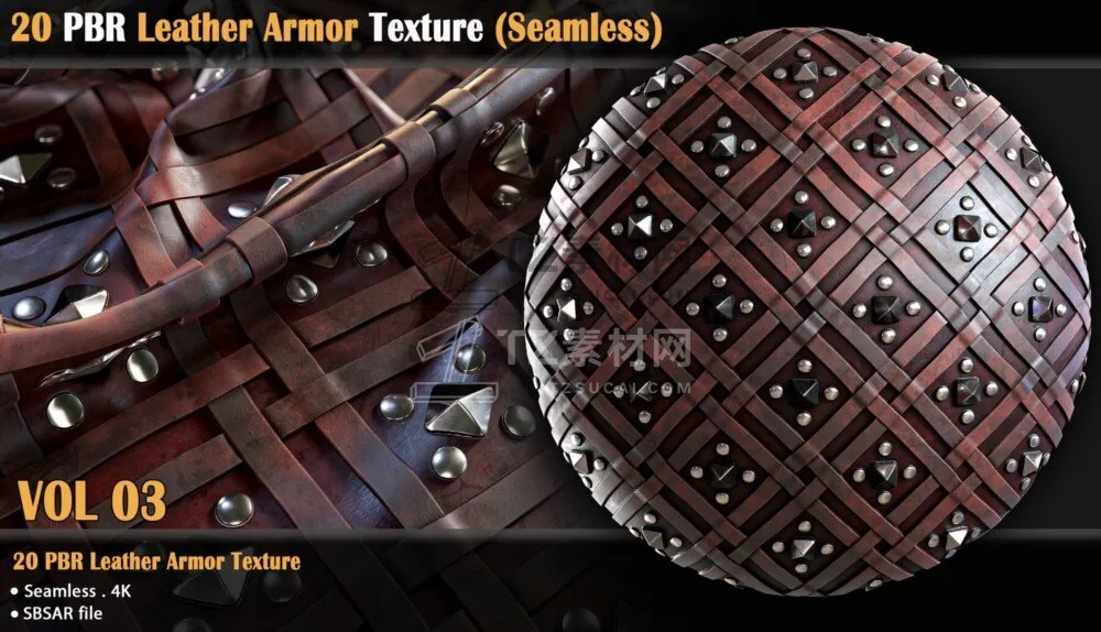 20组Substance皮革盔甲4K PBR无缝贴图材质预设-TZ素材网(tzsucai.com)